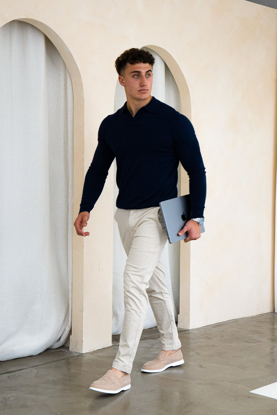 Cuban Collar Polo Shirt - Navy – Cali-clothing.com