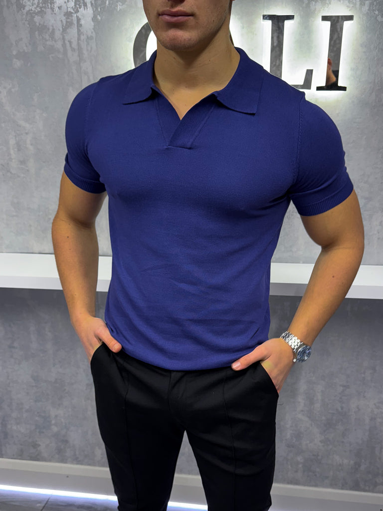 Cuban Collar Polo Shirt - Navy – Cali-clothing.com