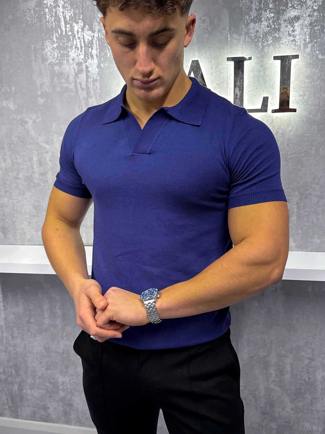 Cuban Collar Polo Shirt - Navy – Cali-clothing.com