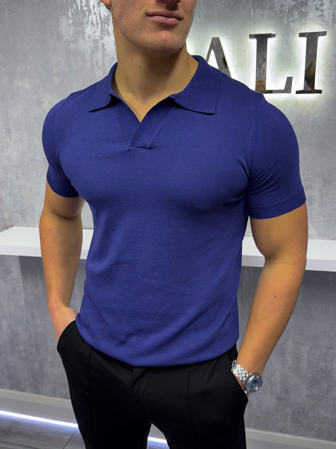 Cuban Collar Polo Shirt - Navy – Cali-clothing.com