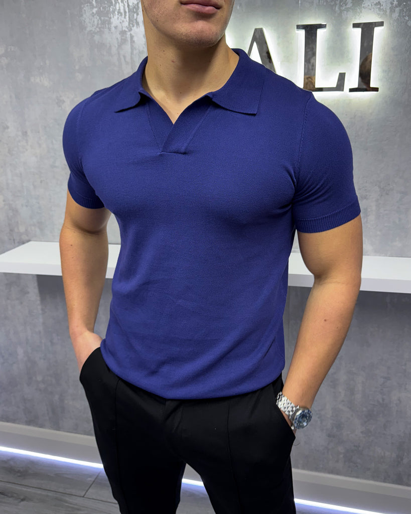 Cuban Collar Polo Shirt - Navy – Cali-clothing.com