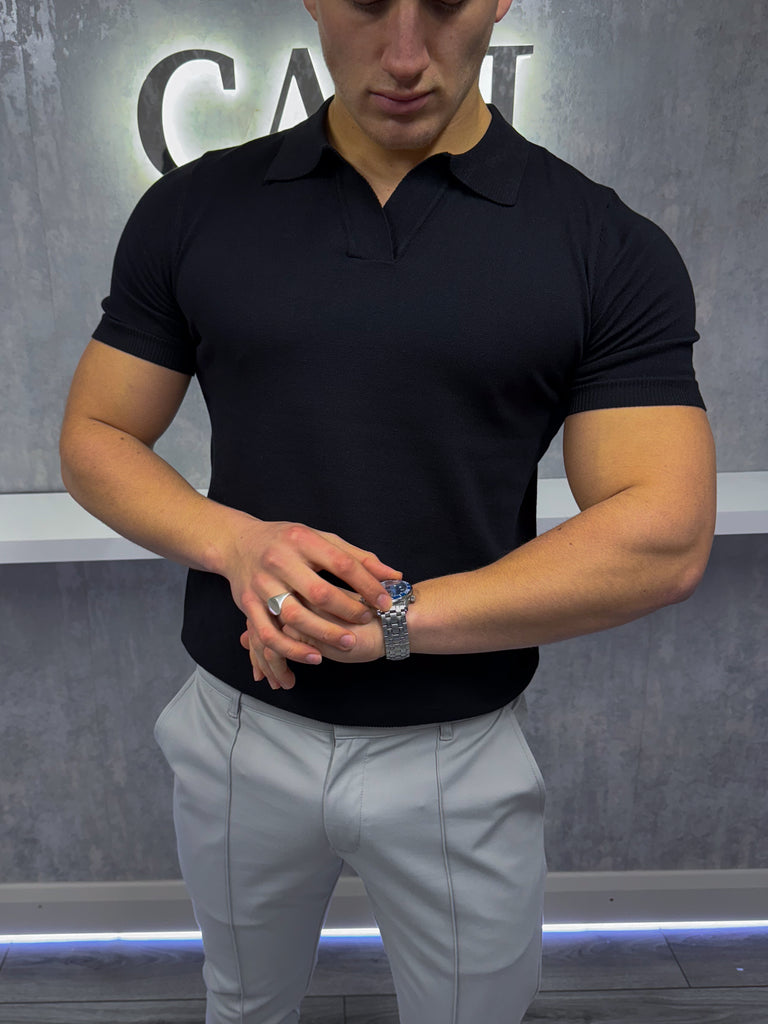 Cuban Collar Polo Shirt - Black – Cali-clothing.com