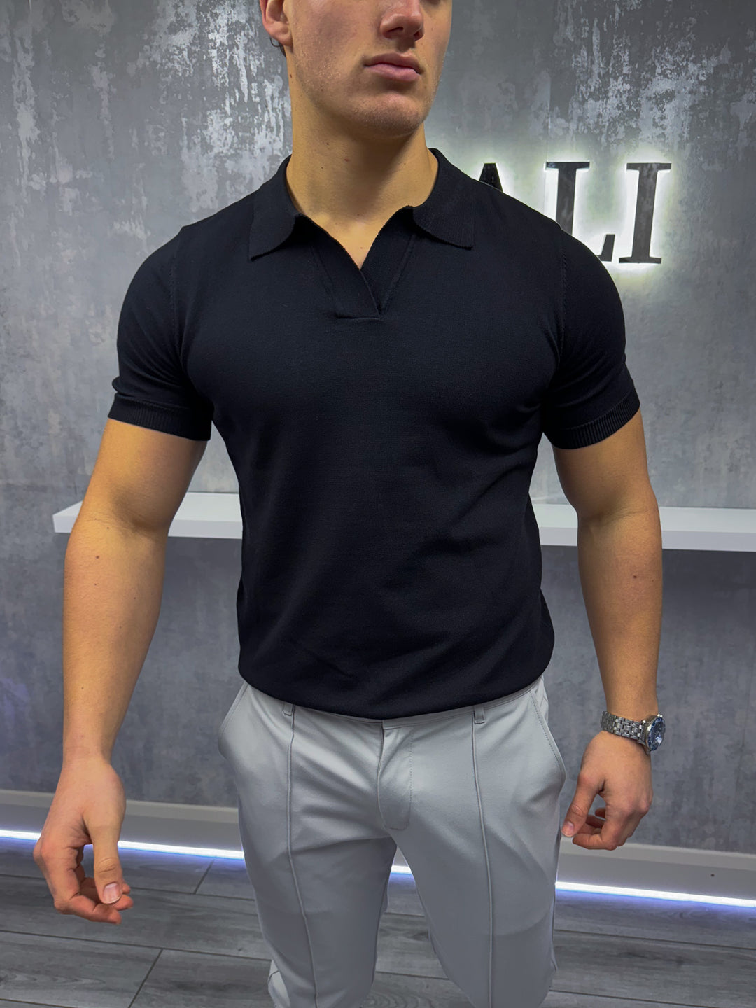 Cuban Collar Polo Shirt - Black – Cali-clothing.com