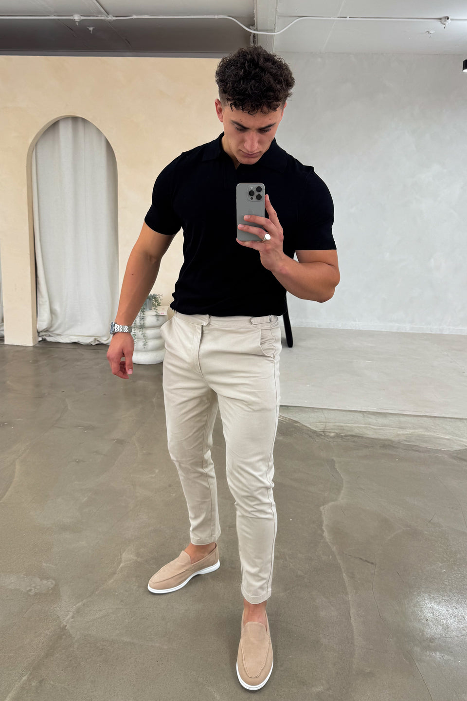 Cuban Collar Polo Shirt - Khaki – Cali-clothing.com