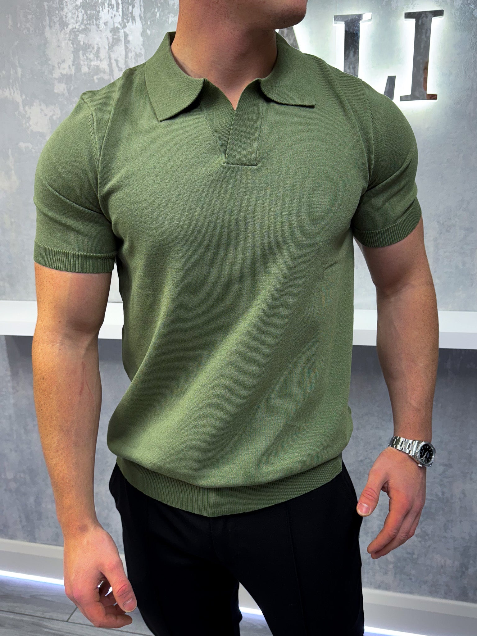 Cuban Collar Polo Shirt - Khaki – Cali-clothing.com