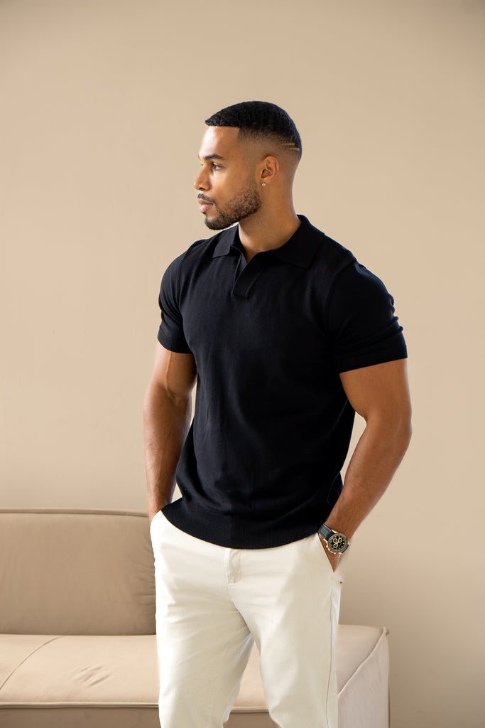 Cuban Collar Polo Shirt - Black – Cali-clothing.com