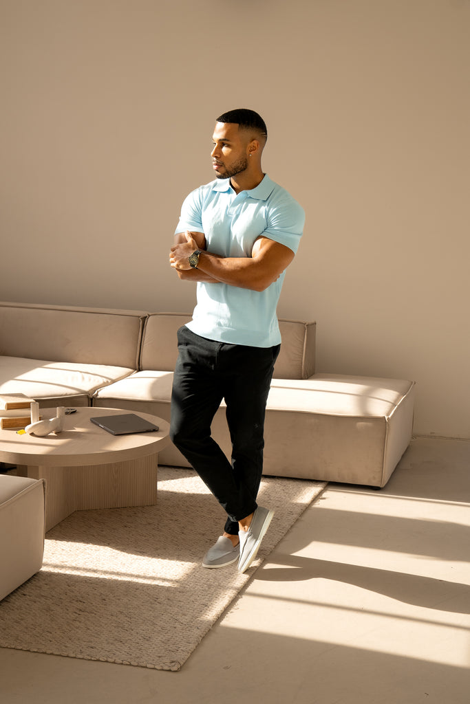 Cuban Collar Polo Shirt - Baby Blue – Cali-clothing.com