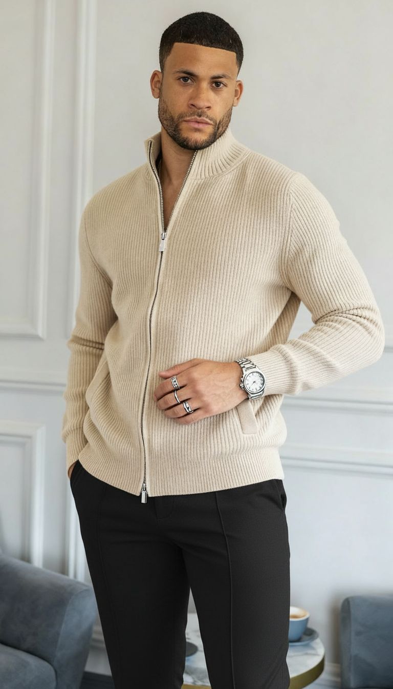 Jamie | Men's Full Zip Ribbed Knit Sweater – Cali-clothing.com